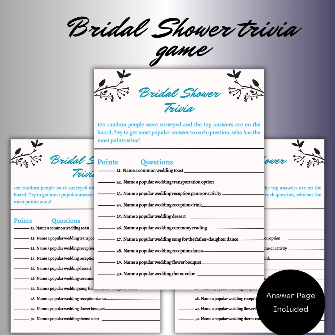 Bridal Shower Trivia Game | Fun Bridal Shower Game Printable | Bridal ...