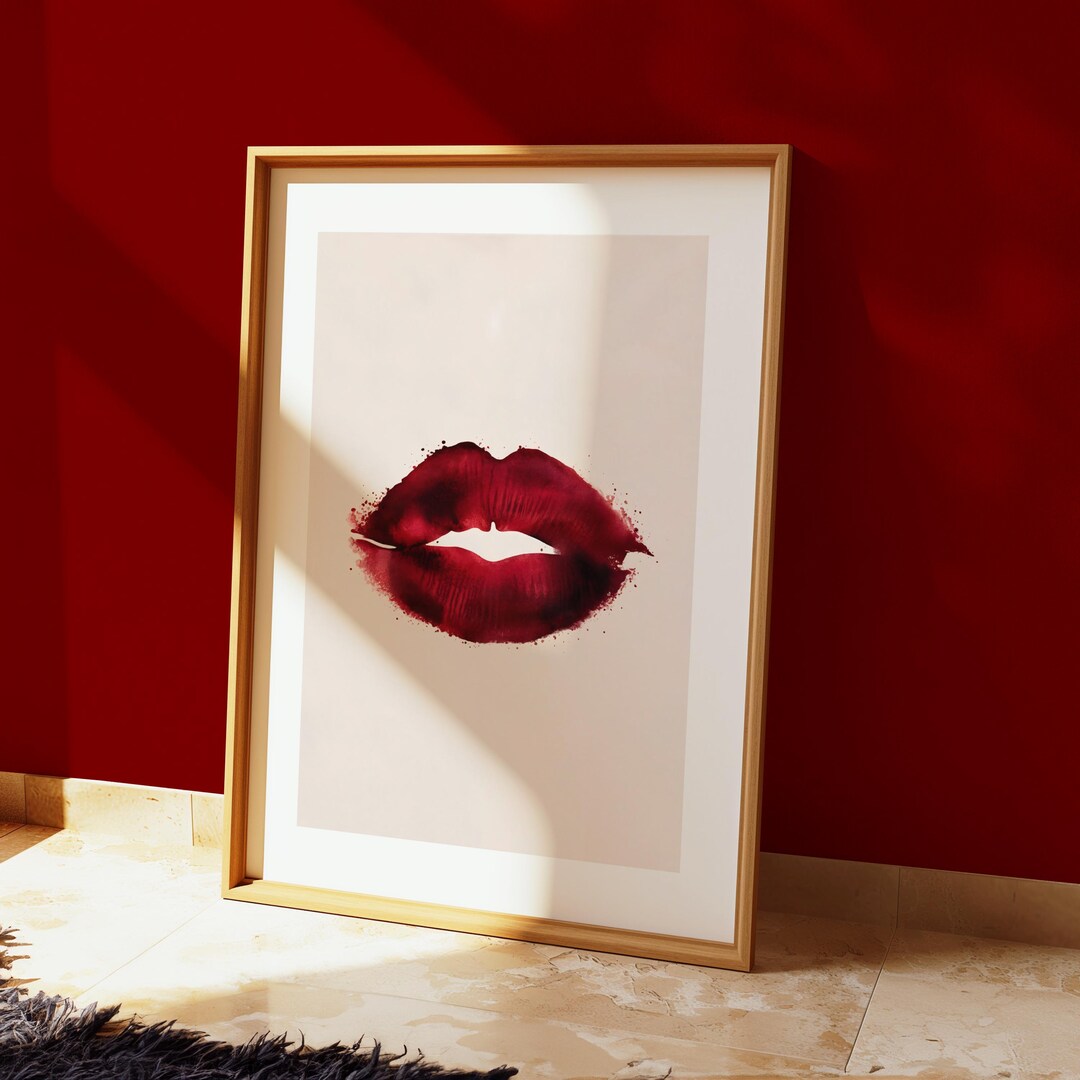 Lips Poster, Red Lips Poster Feminine Kiss Poster, Make up Poster ...