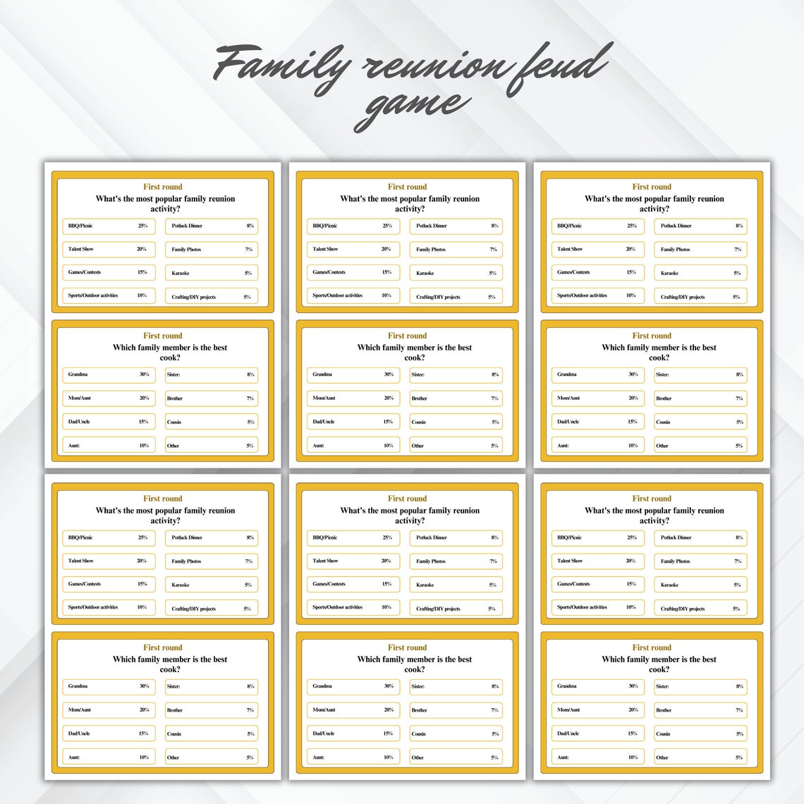 Family Reunion Feud Game | Fun Family Game Printable | Family Feud Game ...