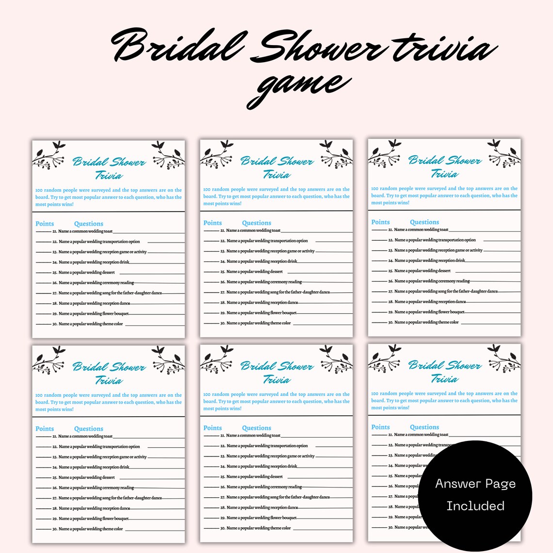 Bridal Shower Trivia Game | Fun Bridal Shower Game Printable | Bridal ...