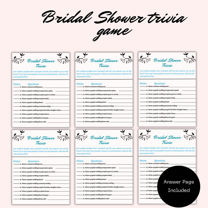 Bridal Shower Trivia Game | Fun Bridal Shower Game Printable | Bridal ...