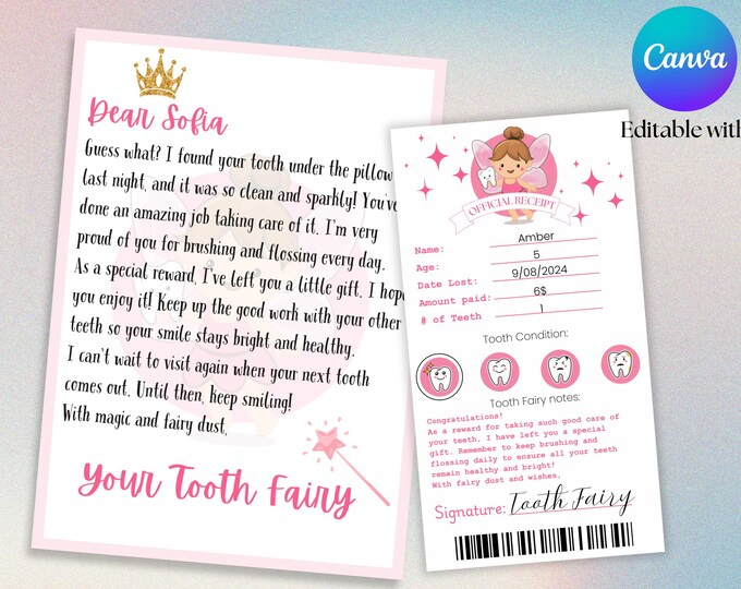 Tooth Fairy Letter & Receipt Canva Editable Template Instant Download ...