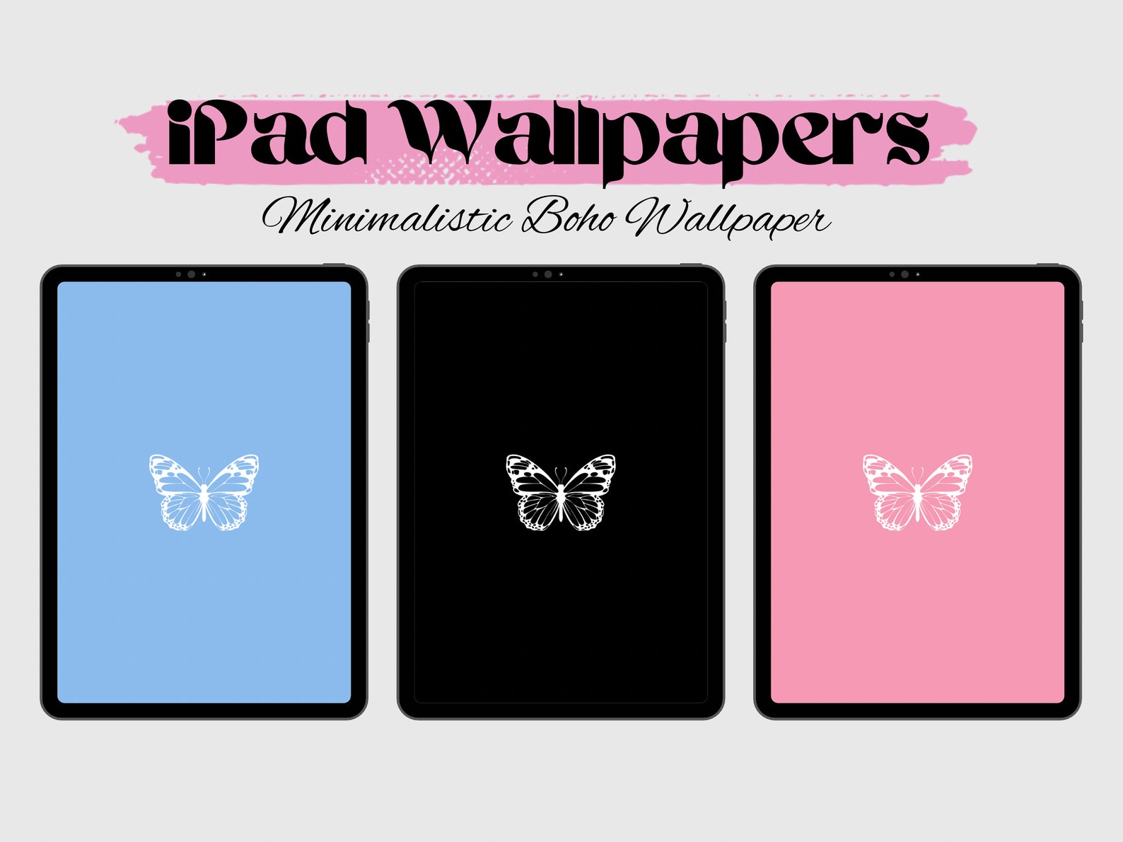 IPad Minimalistic Boho Wallpapers Butterfly IOS Bundle Pink Blue and ...