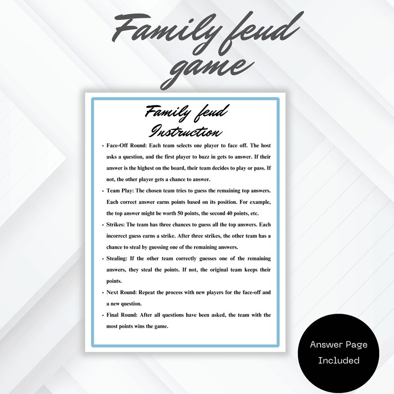 Ultimate Family Feud Game | Fun Family Game Printable | Family Feud ...