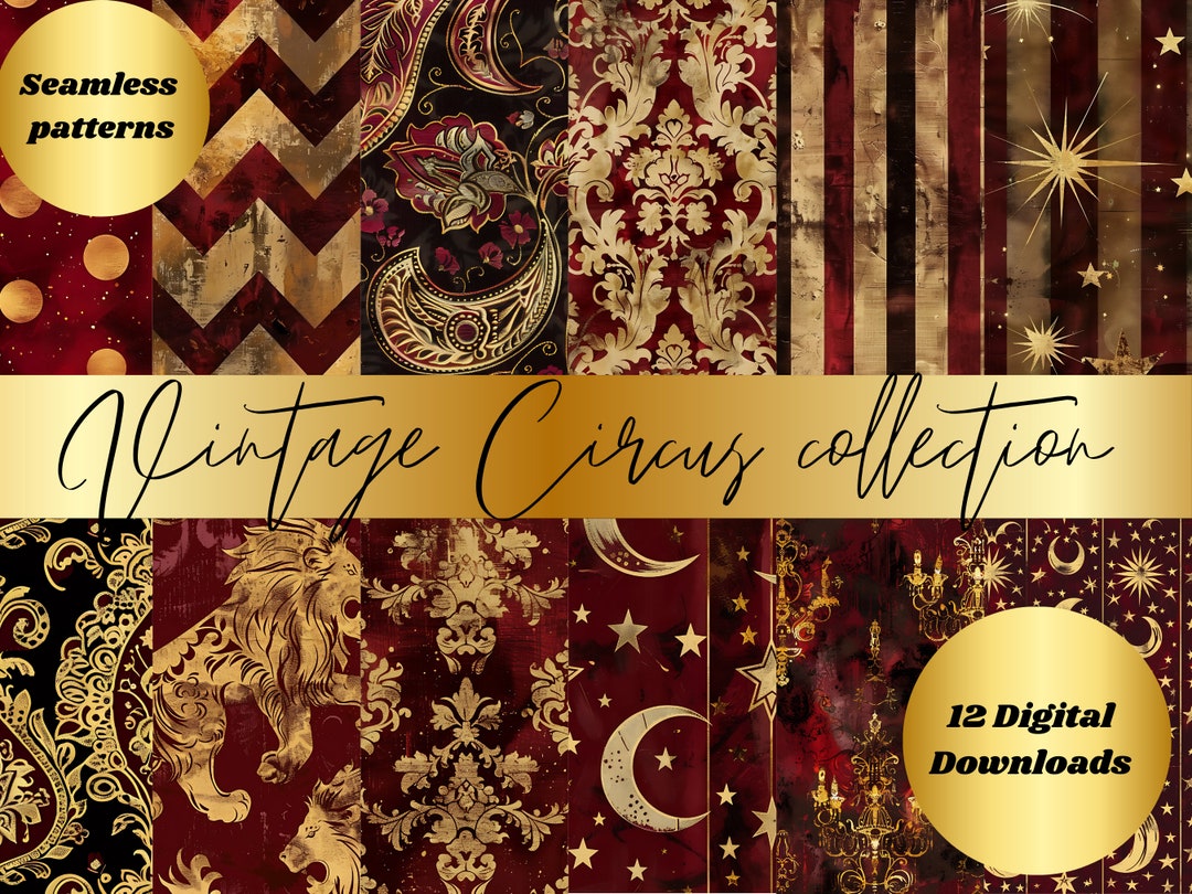Vintage Circus Collection Digital Papers Red and Gold and Antique Freak ...
