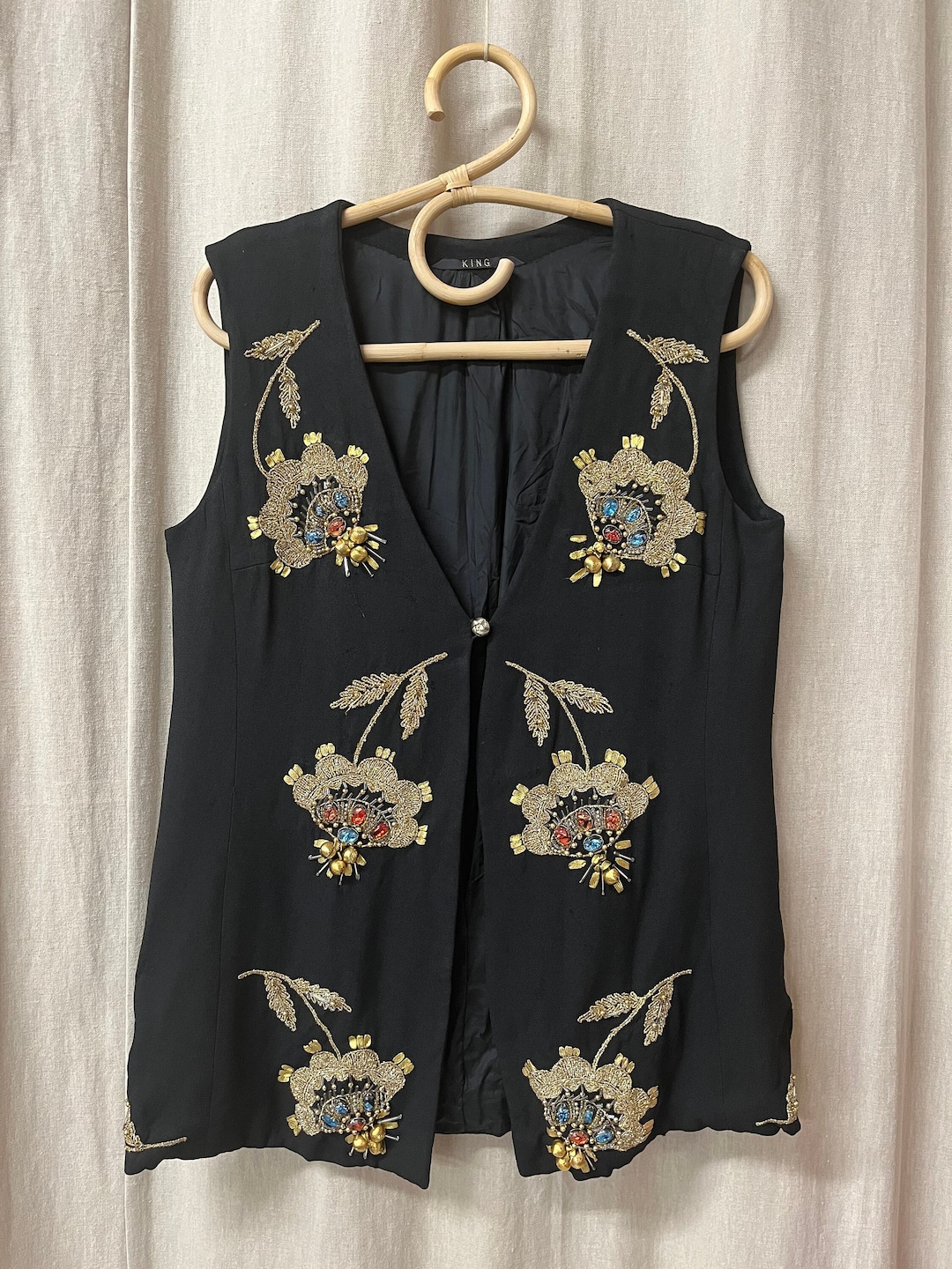 King Luxury Confection 70’s Vintage Golden Embroidery Vest Floral ...