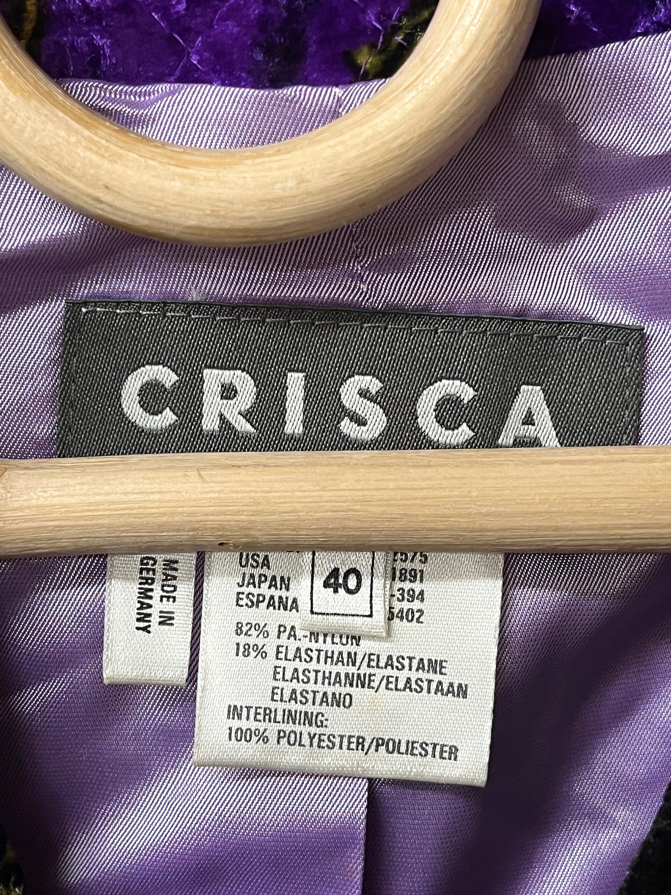 CRISCA by ESCADA Purple Yellow Black Velvet Vintage Blazer Jacket Made ...