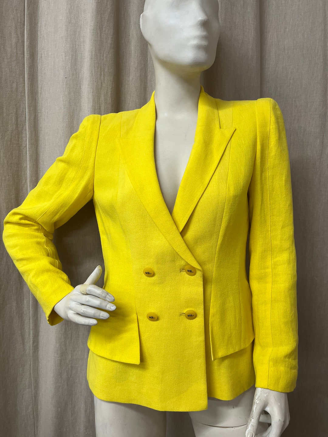 Karl Lagerfeld Bright Yellow Linen Blend Blazer Jacket Made in Germany ...