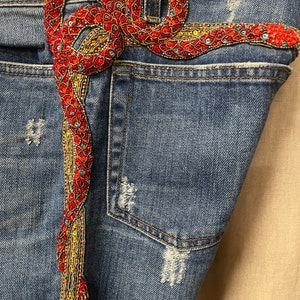 Roberto Cavalli Vintage Red Snake Jeans Rhinestone Beaded Denim Size XS ...