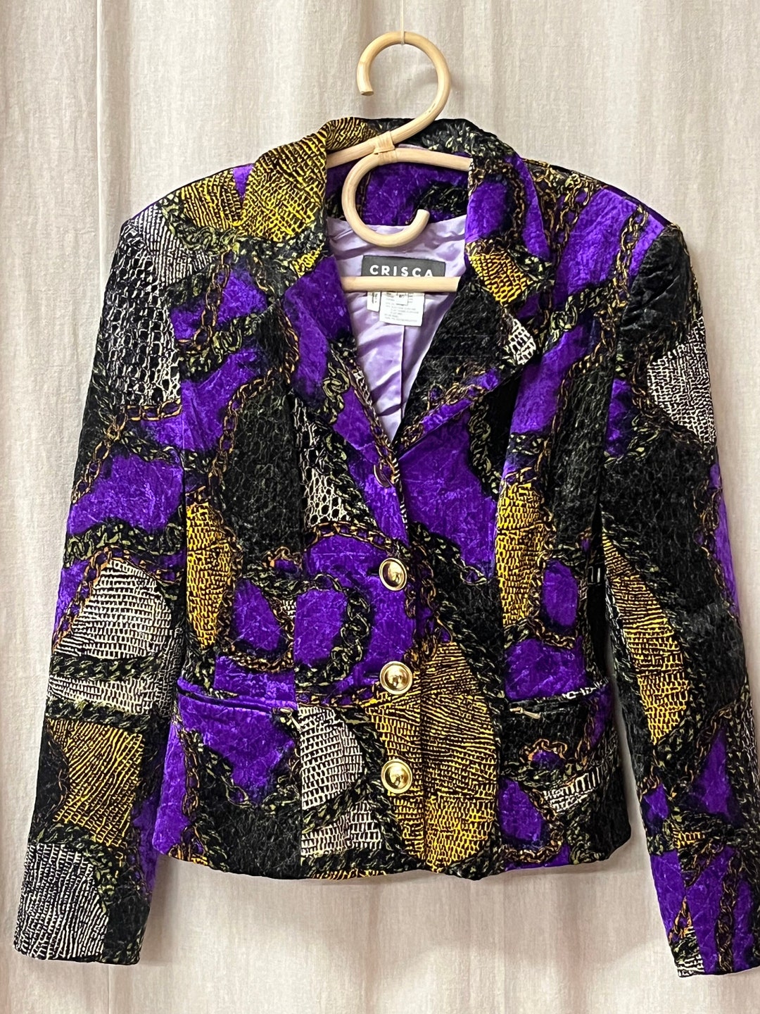 CRISCA by ESCADA Purple Yellow Black Velvet Vintage Blazer Jacket Made ...