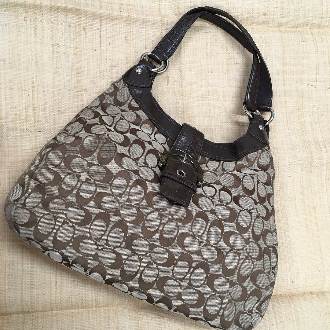 COACH Signature Hobo Shoulder Bag Brown/khaki Canvas Leather Trim - Etsy