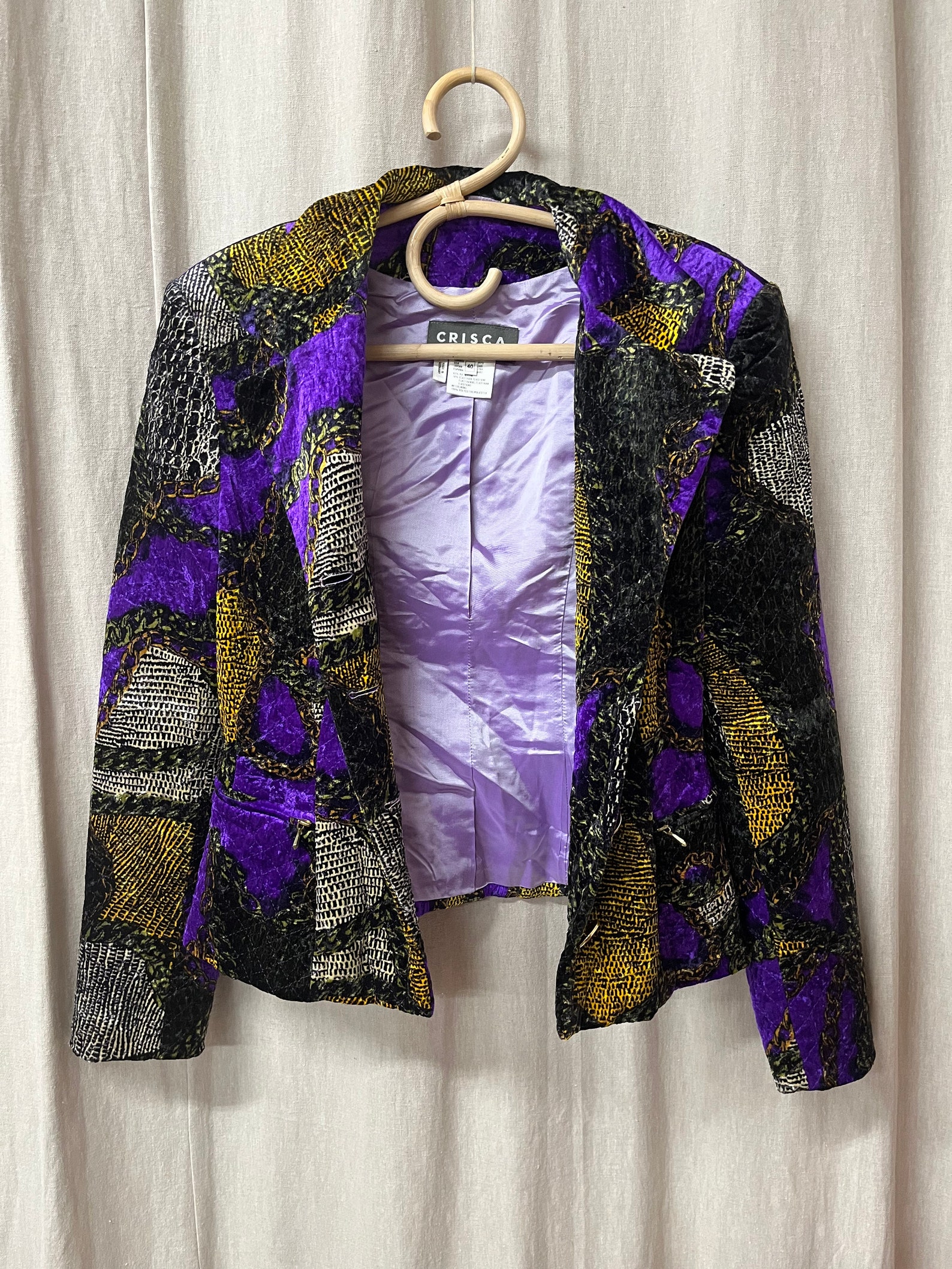 CRISCA by ESCADA Purple Yellow Black Velvet Vintage Blazer Jacket Made ...