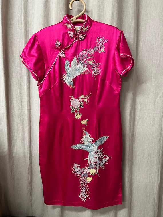 Chinese Vintage Pink Silk Cheongsam Dress Fine Embroi… - Gem