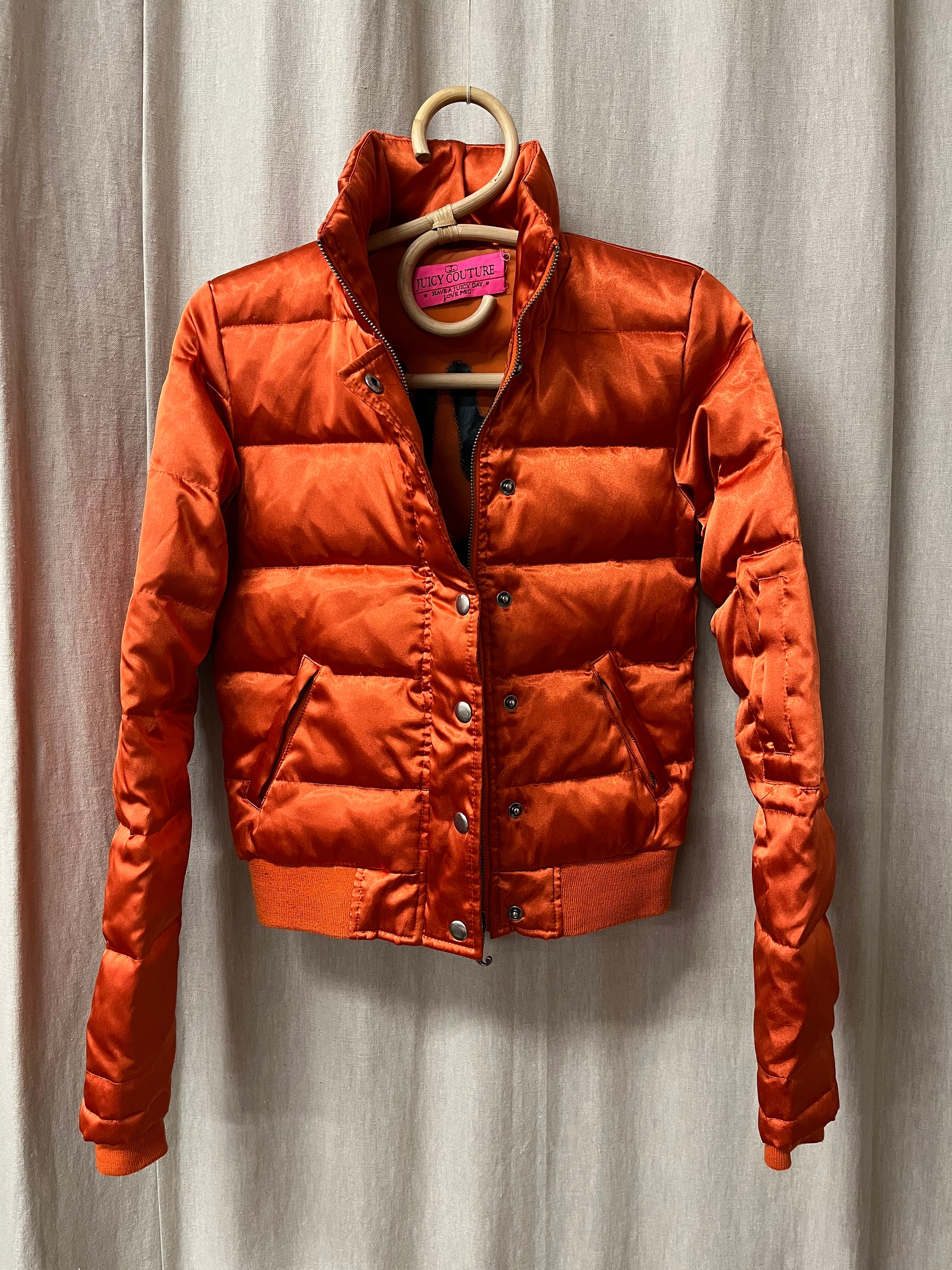 Vintage Juicy Couture Orange Satin Puffer Jacket Down Jacket Vintage Juicy Couture Orange Satin Puffer Jacket Down Jacket