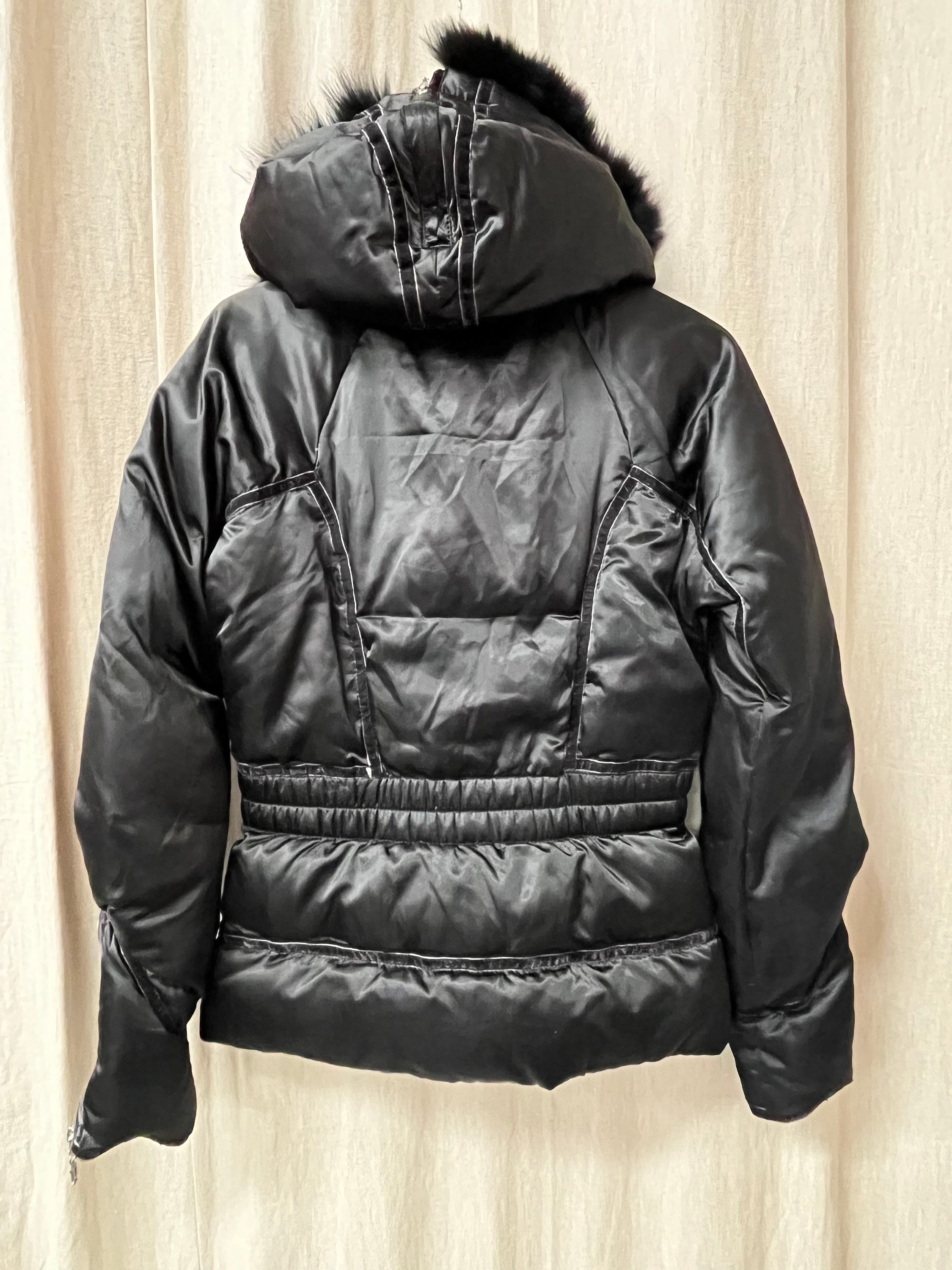 GALLIANO 2000s Black Puffer Jacket Goose Down Puffer Jacket Real Rabbit ...