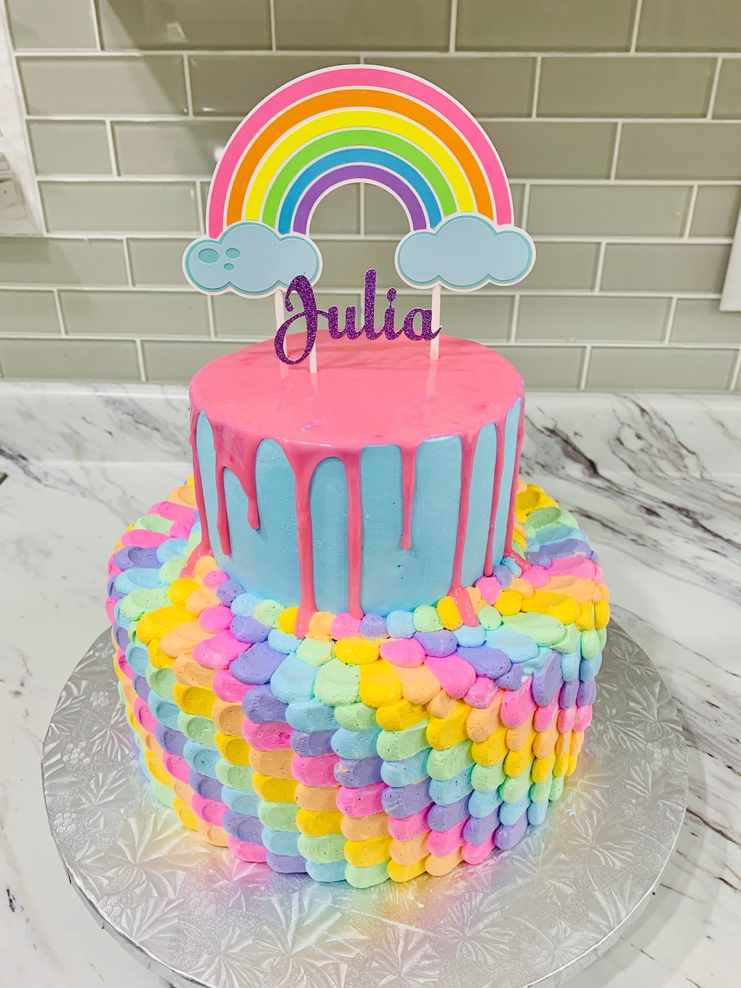 Personalized RAINBOW CAKE TOPPER - Colorful Birthday - Party Pick - Etsy
