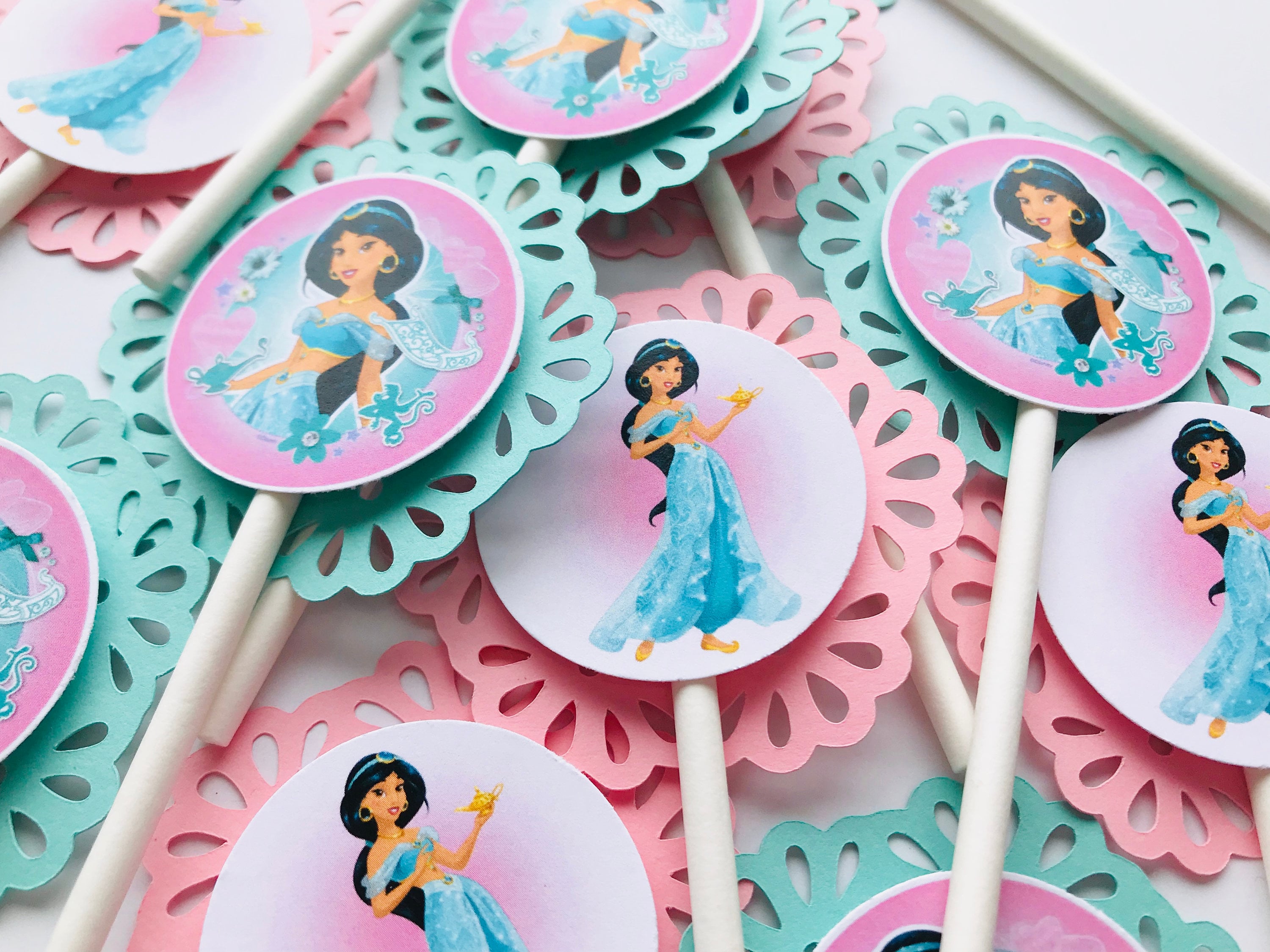PRINCESS JASMIN Cupcake Toppers Party Picks Pink Set of | Etsy