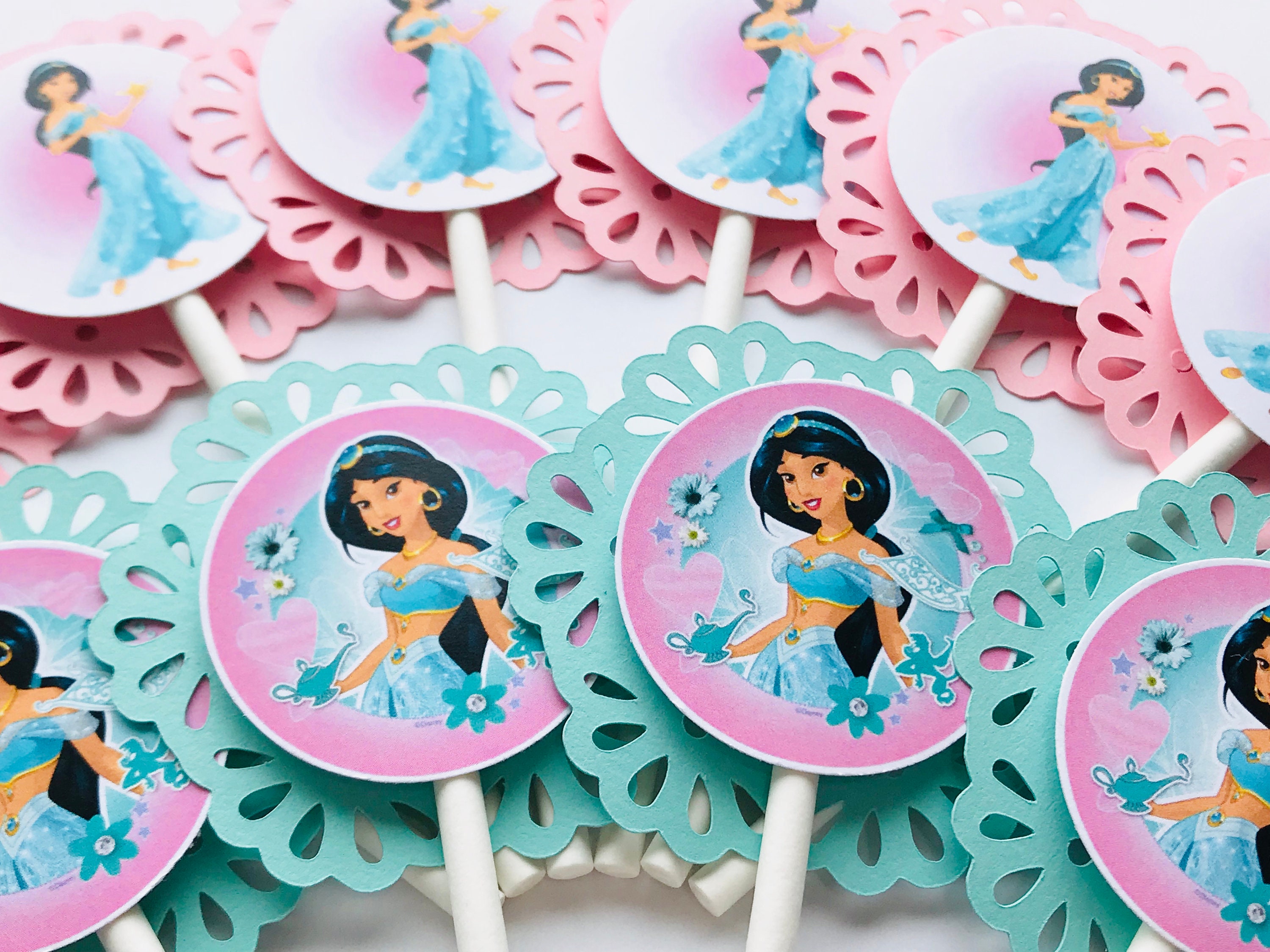PRINCESS JASMIN Cupcake Toppers - Party Picks - Pink - Set of 12 - - Etsy