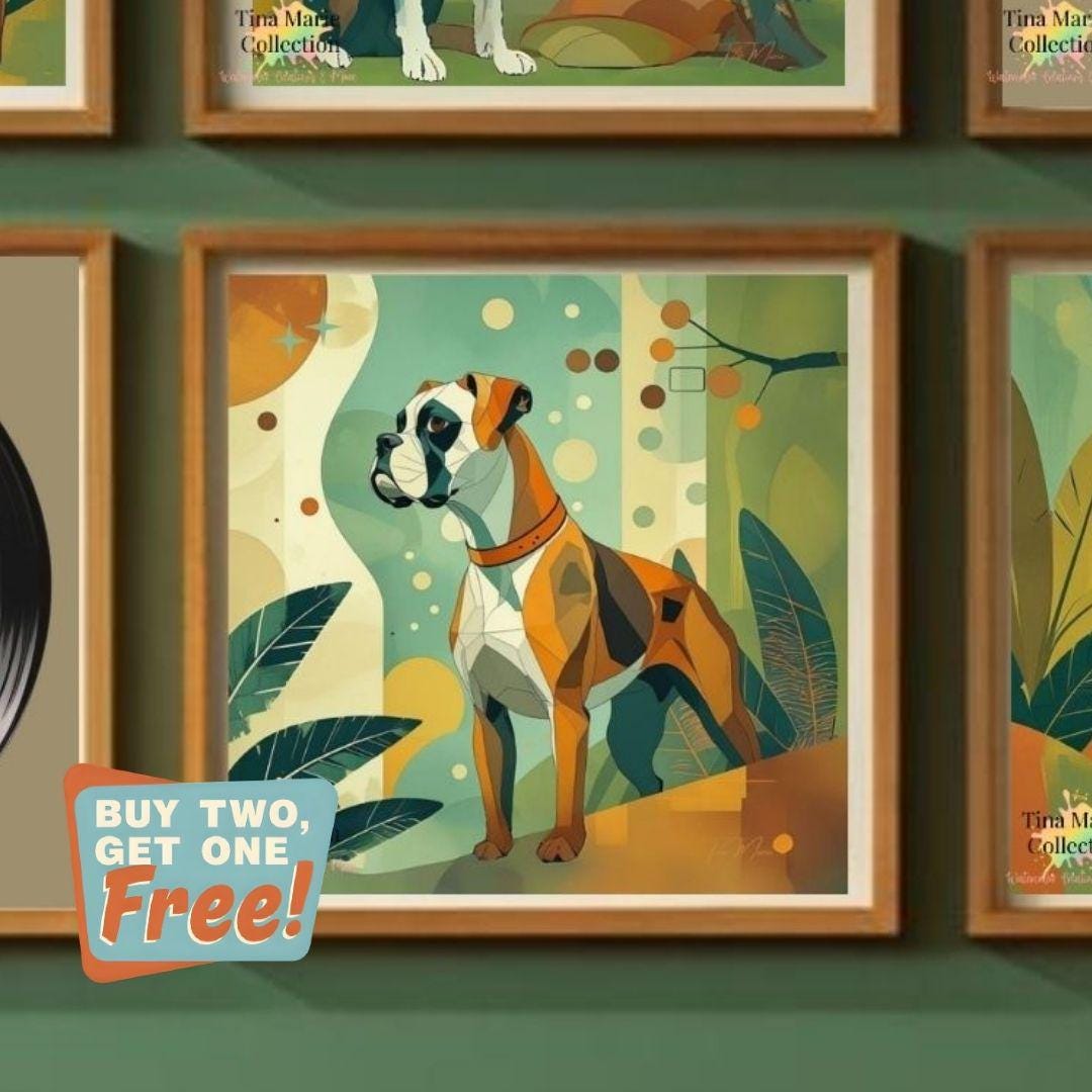 Boxer Dog Art Print: Mid-century Modern Decor | Retro Wall Art – “rocky ...