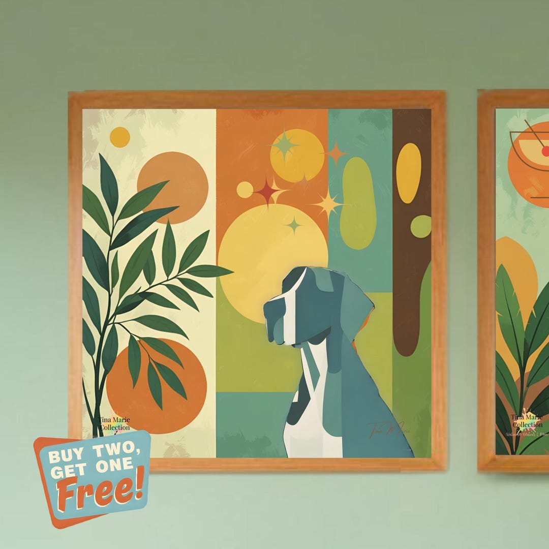 Great Dane Mid-century Modern Art Print & Canvas – Retro Dog Wall Decor ...