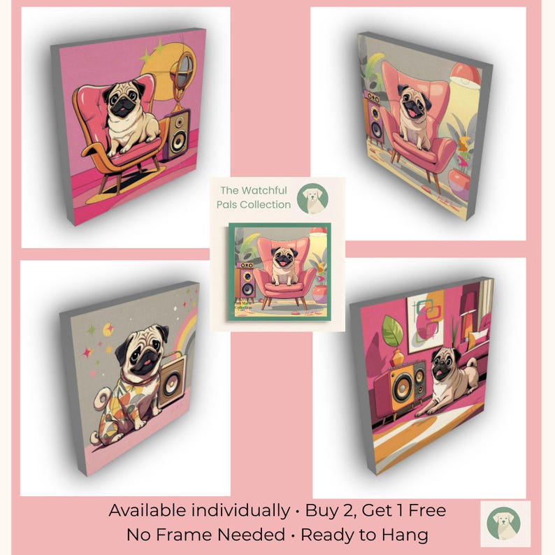Pug Patrol "lulu" Art Print or Canvas: Mid-century Kids Room Decor ...