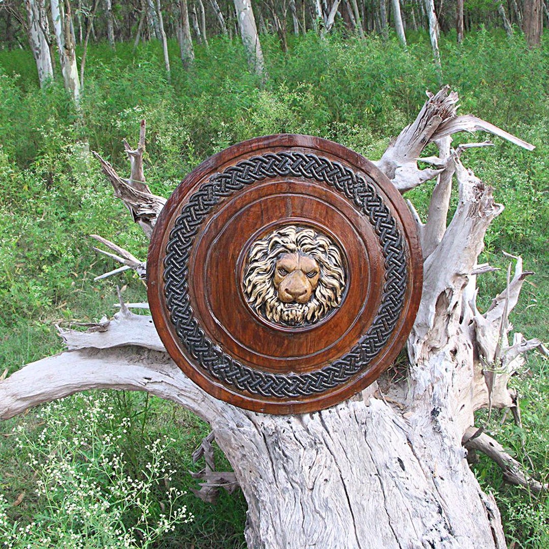 Viking Shield With Carved Norse Runic Ornaments Battleward Wooden ...