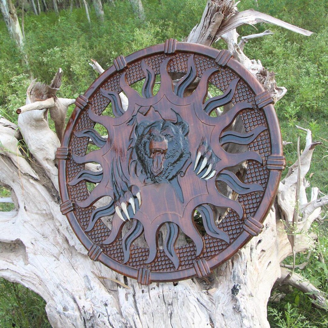 Viking Shield With Carved Norse Runic Ornaments Battleward Wooden ...