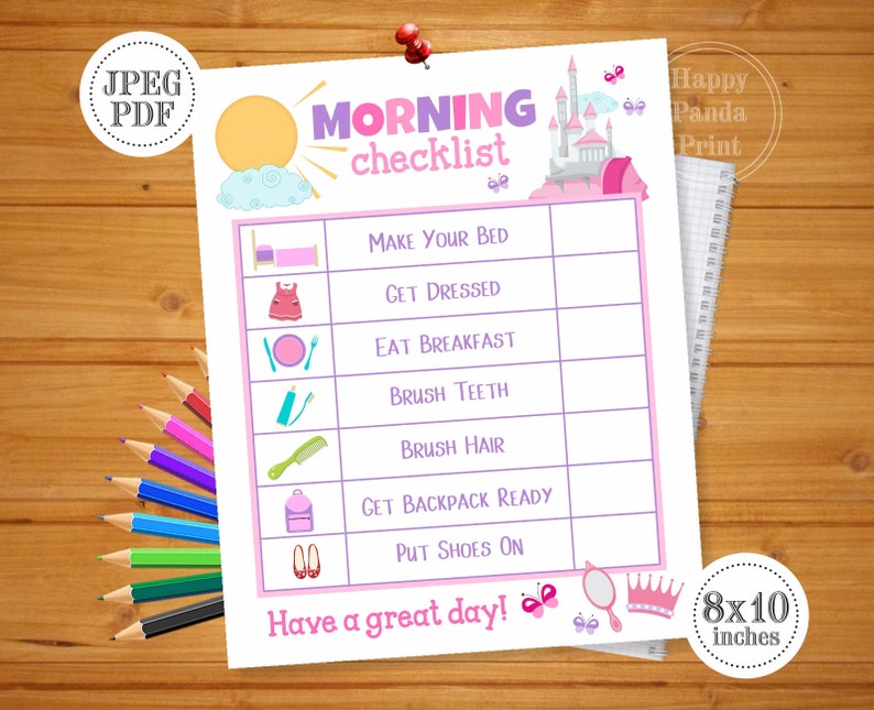 MORNING CHECKLIST Printable Girl Morning Routine Checklist | Etsy