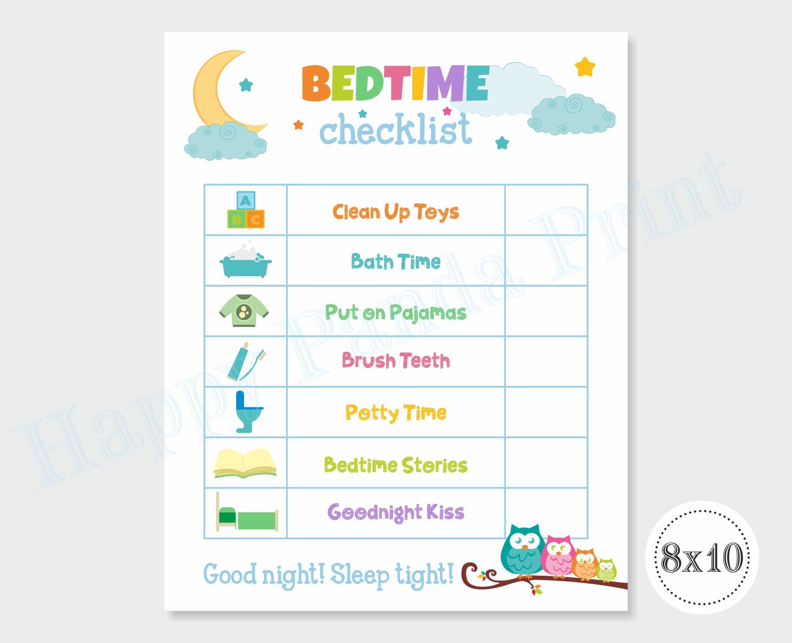 BEDTIME CHECKLIST Printable Bedtime Routine Checklist Etsy