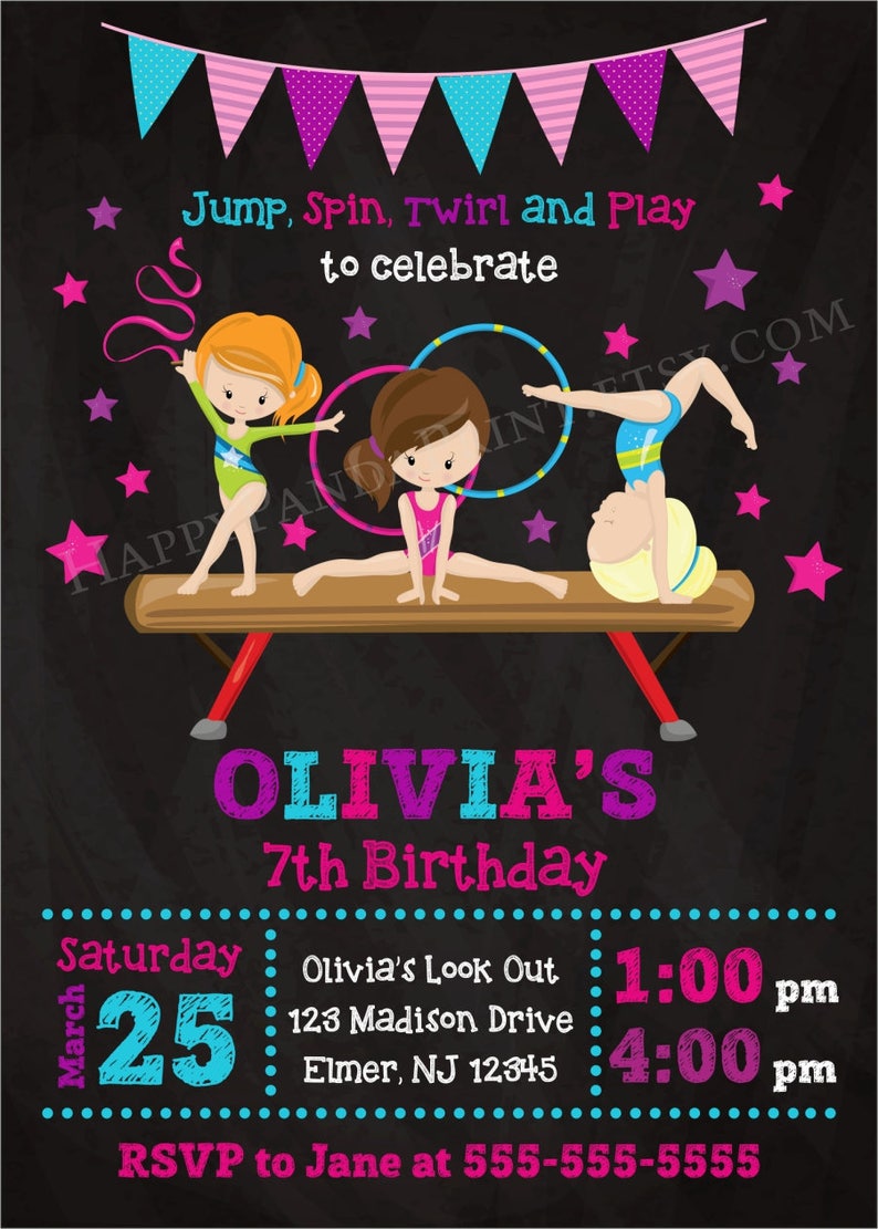 Gymnastics Invitation Chalkboard Gymnastics Birthday Etsy