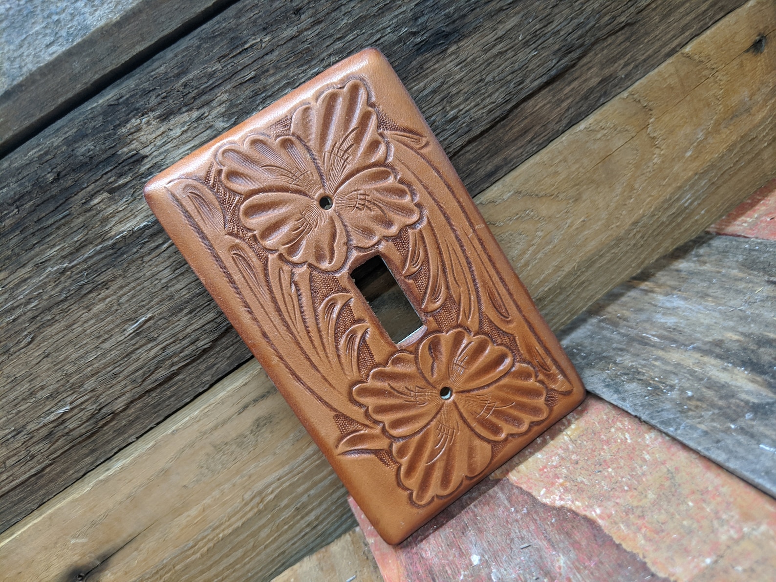 Switch Plate Cover Made on Leather and Tooled Floral Pattern - Etsy