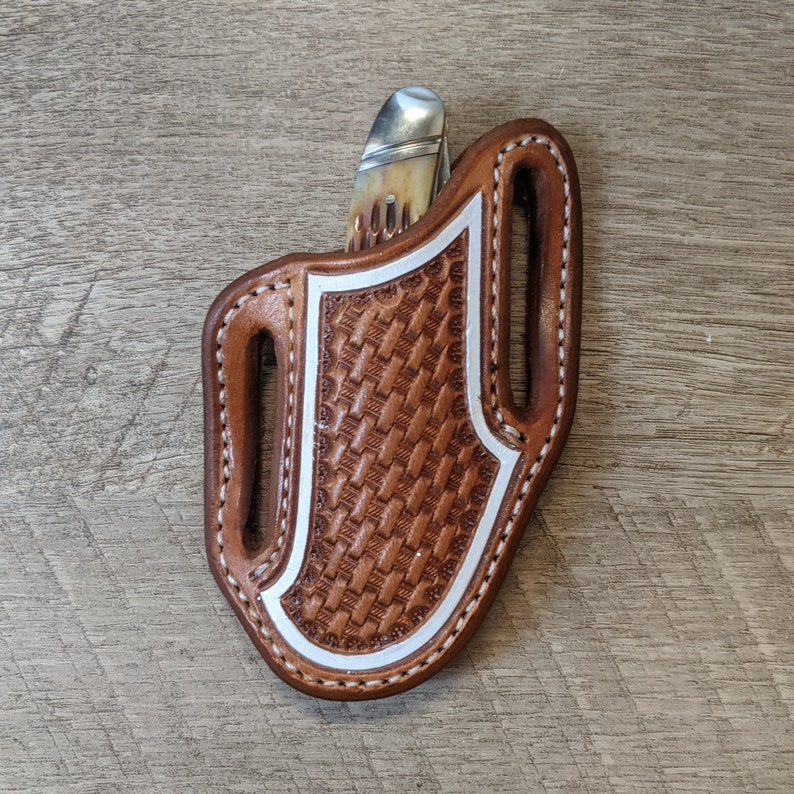 Stag Handled Rough Rider Trapper With Leather Basket Stamped Pancake ...