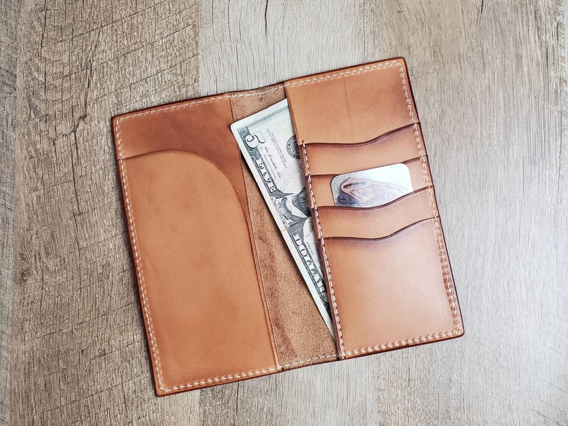 Tall Leather Roper Wallet With Weave Tooled Pattern and Turquoise Skull ...