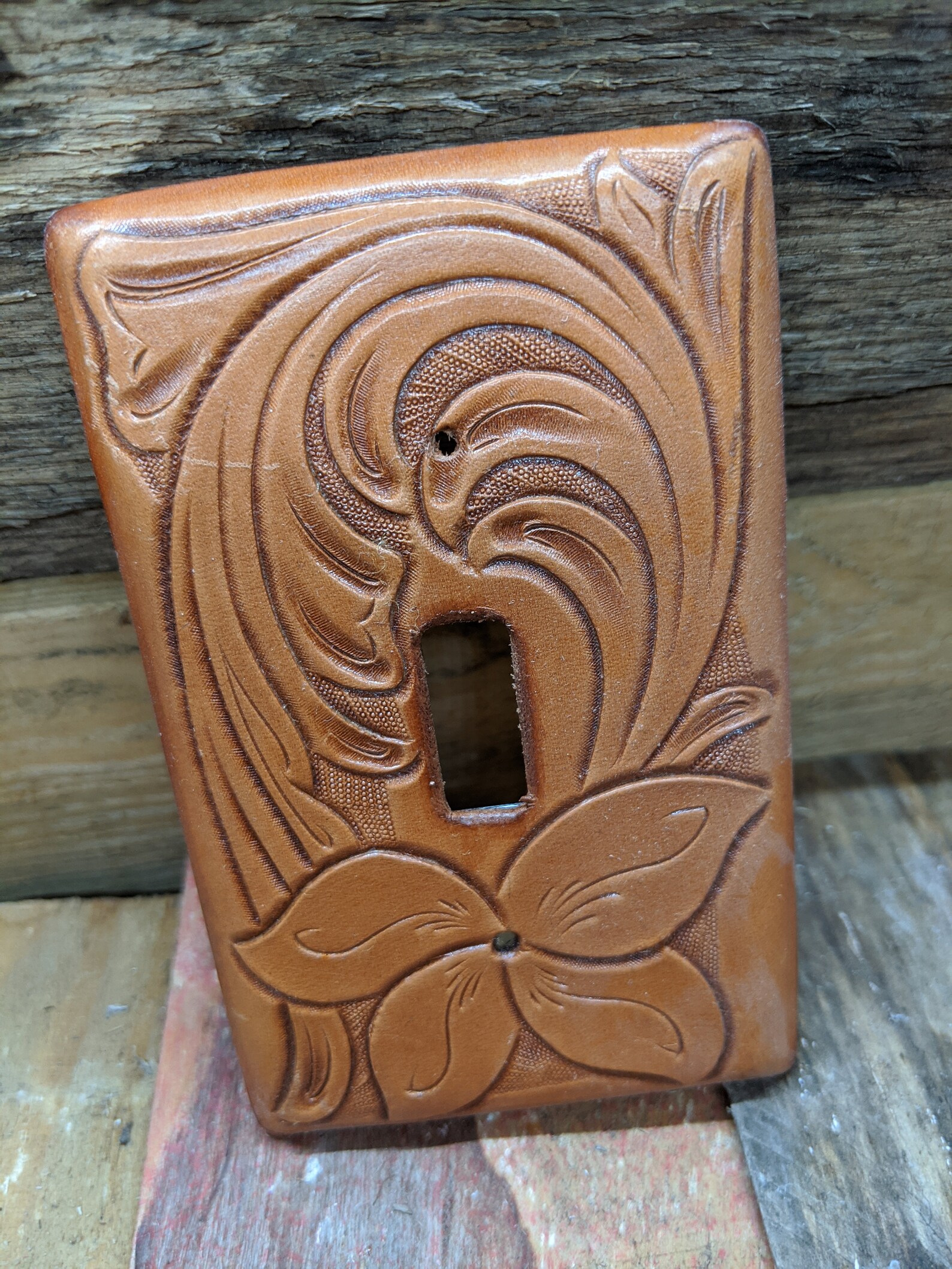 Switch Plate Cover Made on Leather and Tooled Floral Pattern - Etsy