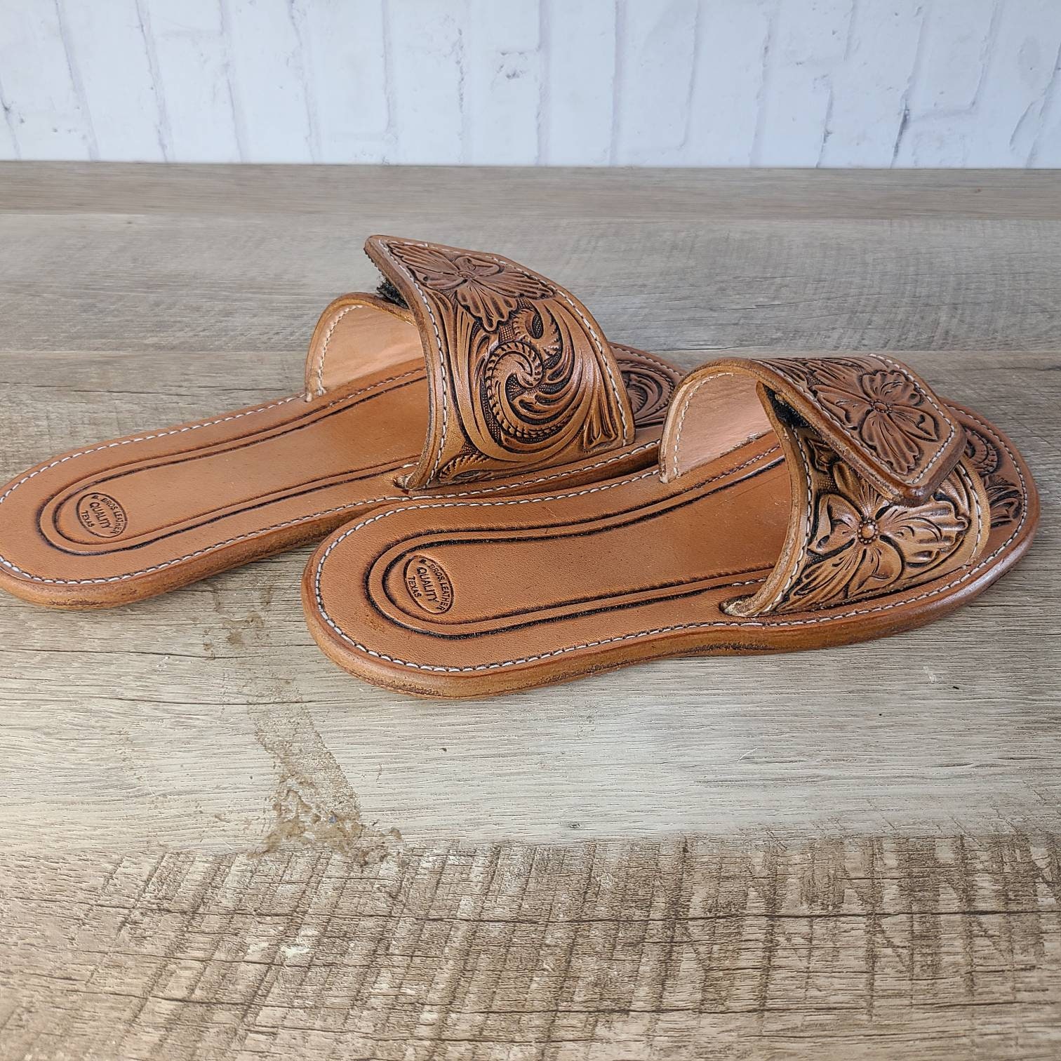 Floral Tooled All Leather Sandals - Etsy