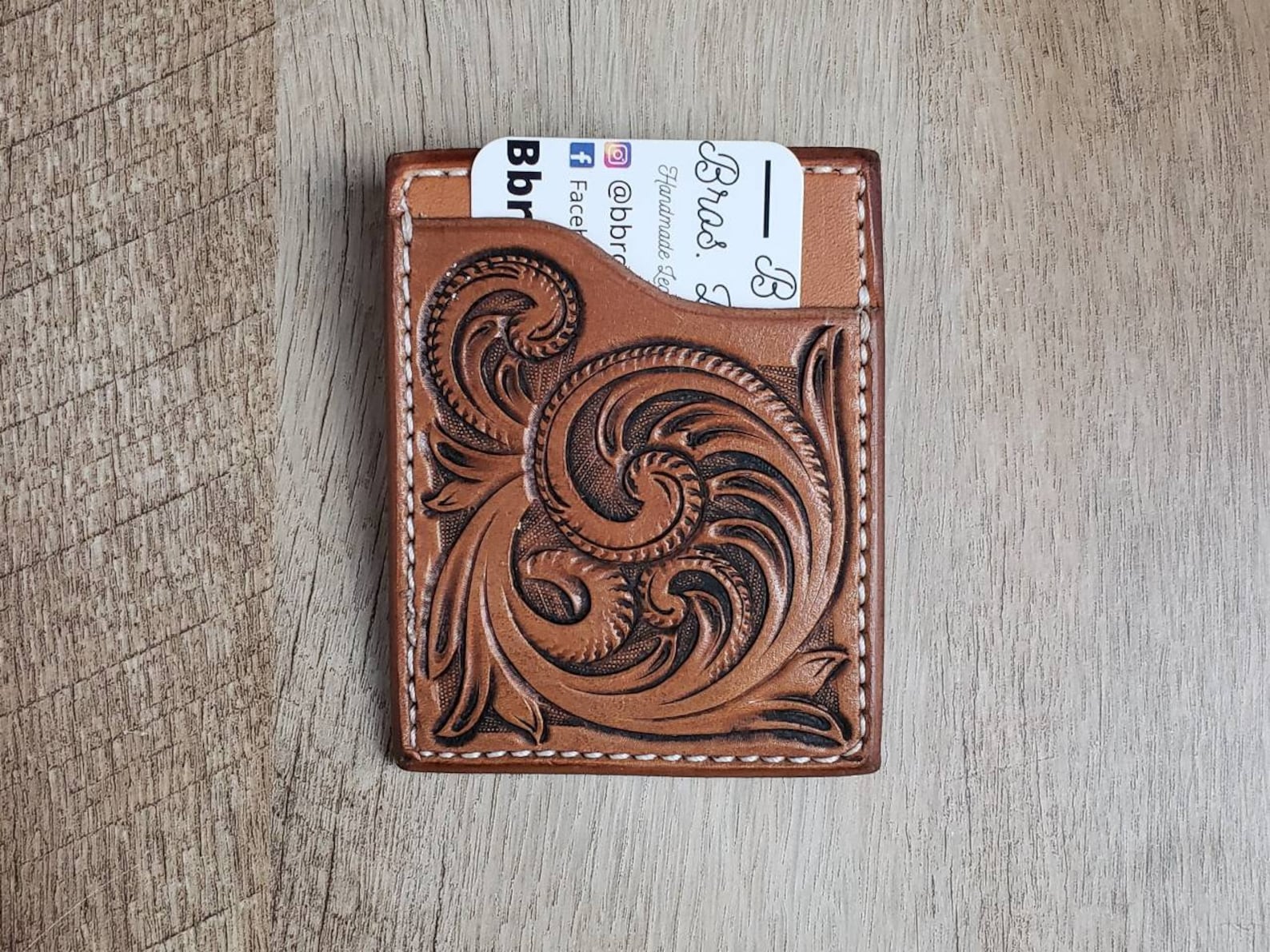 Tooled Leather Card Wallet With Attached Metal Money Clip - Etsy