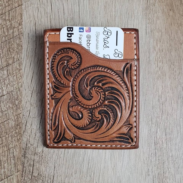 Leather Tooled Mens Wallet With Money Clip - Etsy