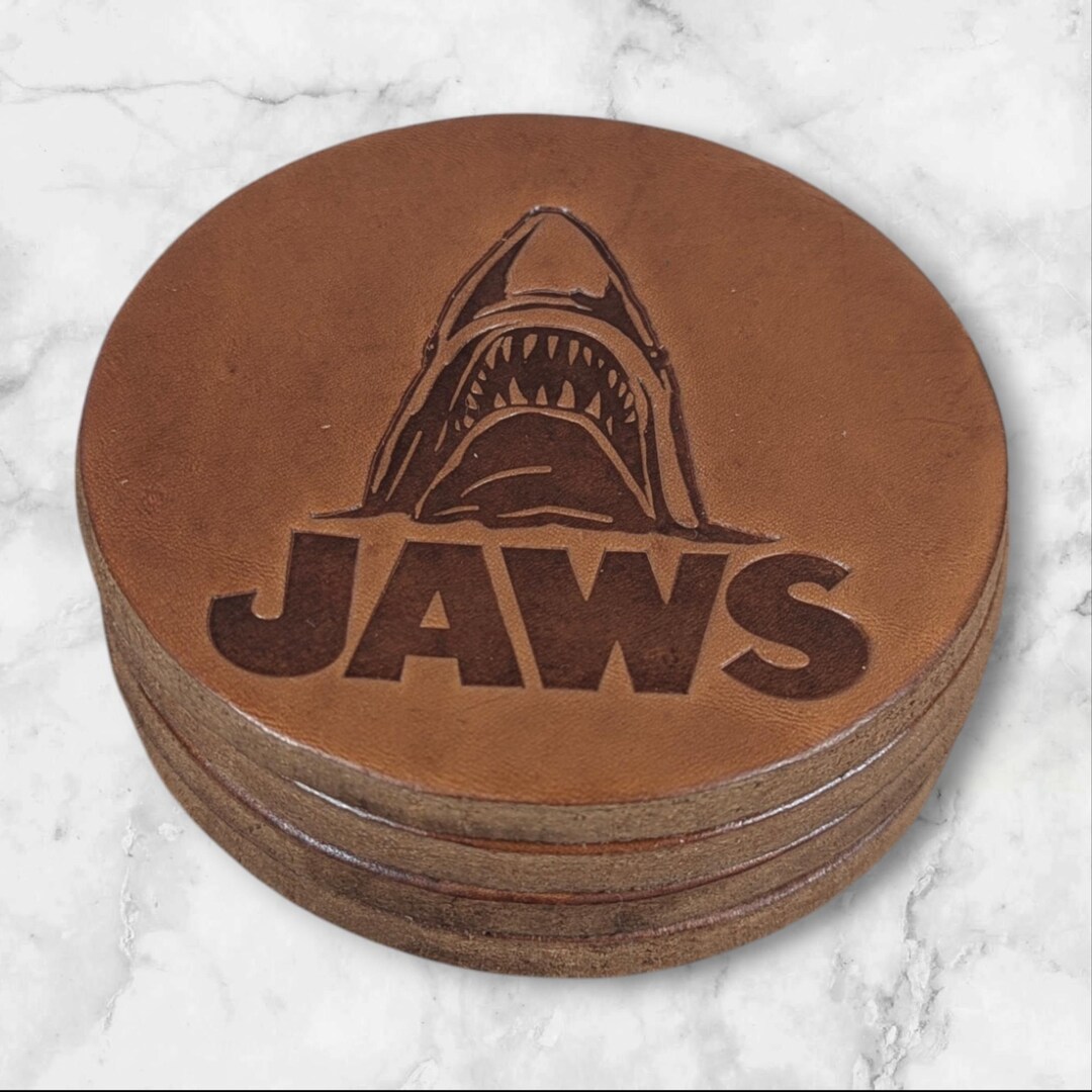 Jaws Movie Leather Coasters – Embossed Shark Decor, Set of 4 - Etsy