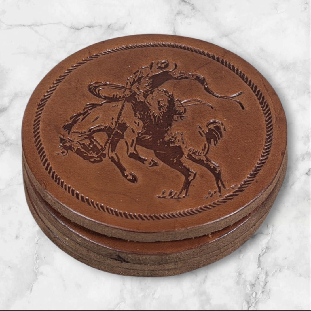 Bucking Horse Leather Coasters - Set of 4 Handmade Coasters - Western ...