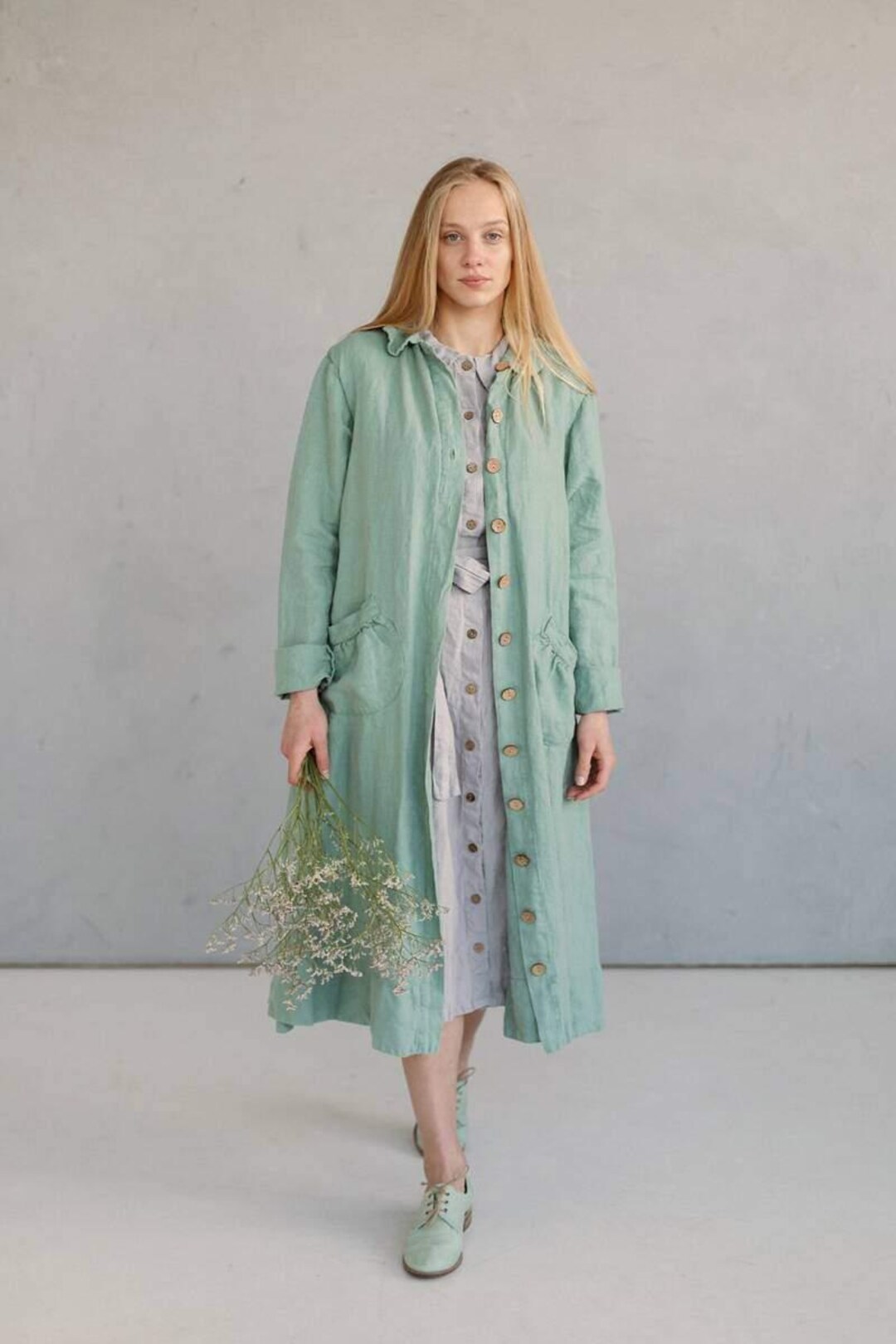 Linen River Coat, Long Boho Overcoat With Pockets, Elegant Long Linen ...