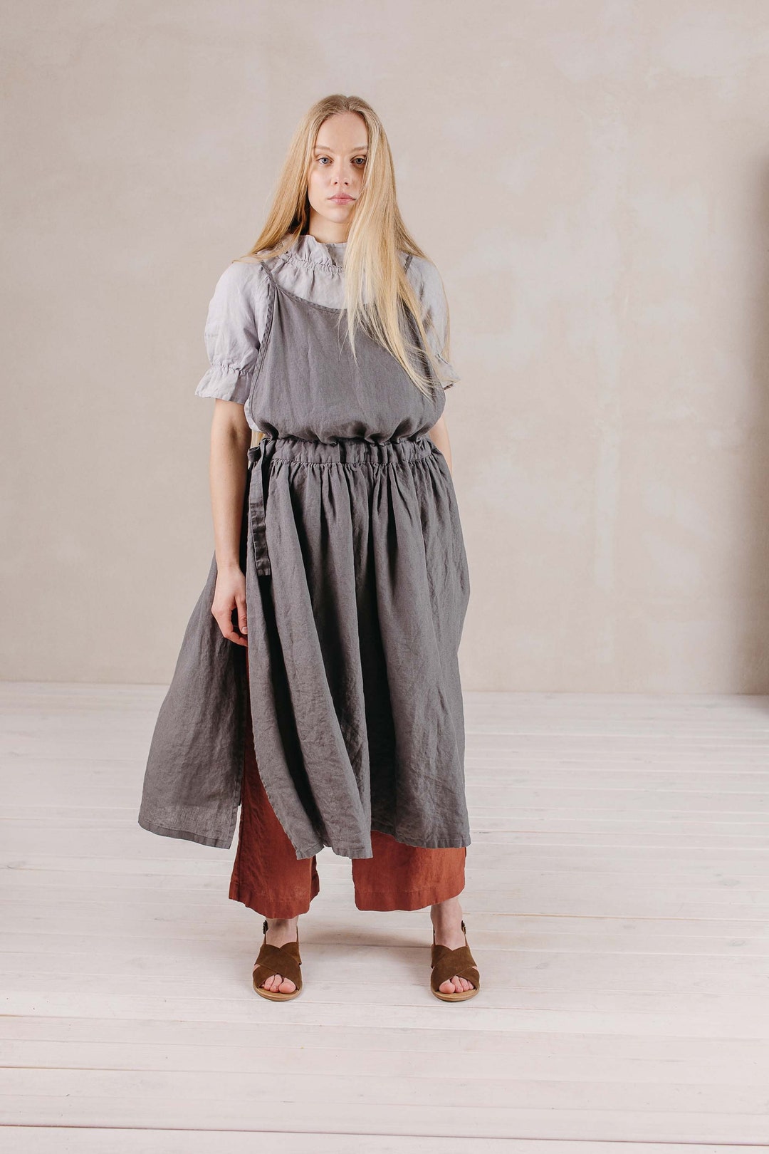 Linen Pinafore Dress Celia, Apron Linen Dress, Maxi Dress, Cottagecore ...