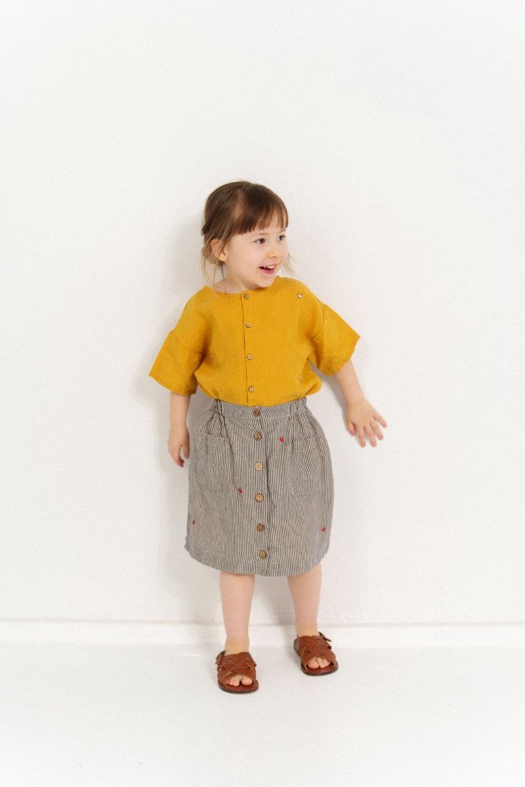 Kids Linen Top for Boys and Girls, Summer Playwear Outfit, Short Sleeve ...