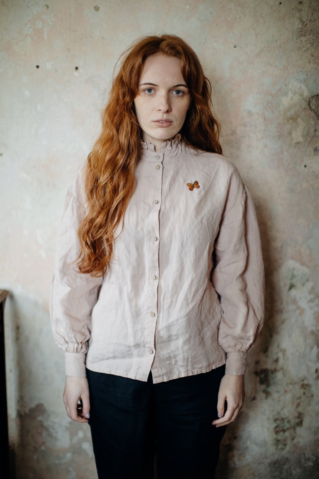 Linen Blouse Giulia, High Neck Blouse, Tops Tunic Blouses, Vintage ...