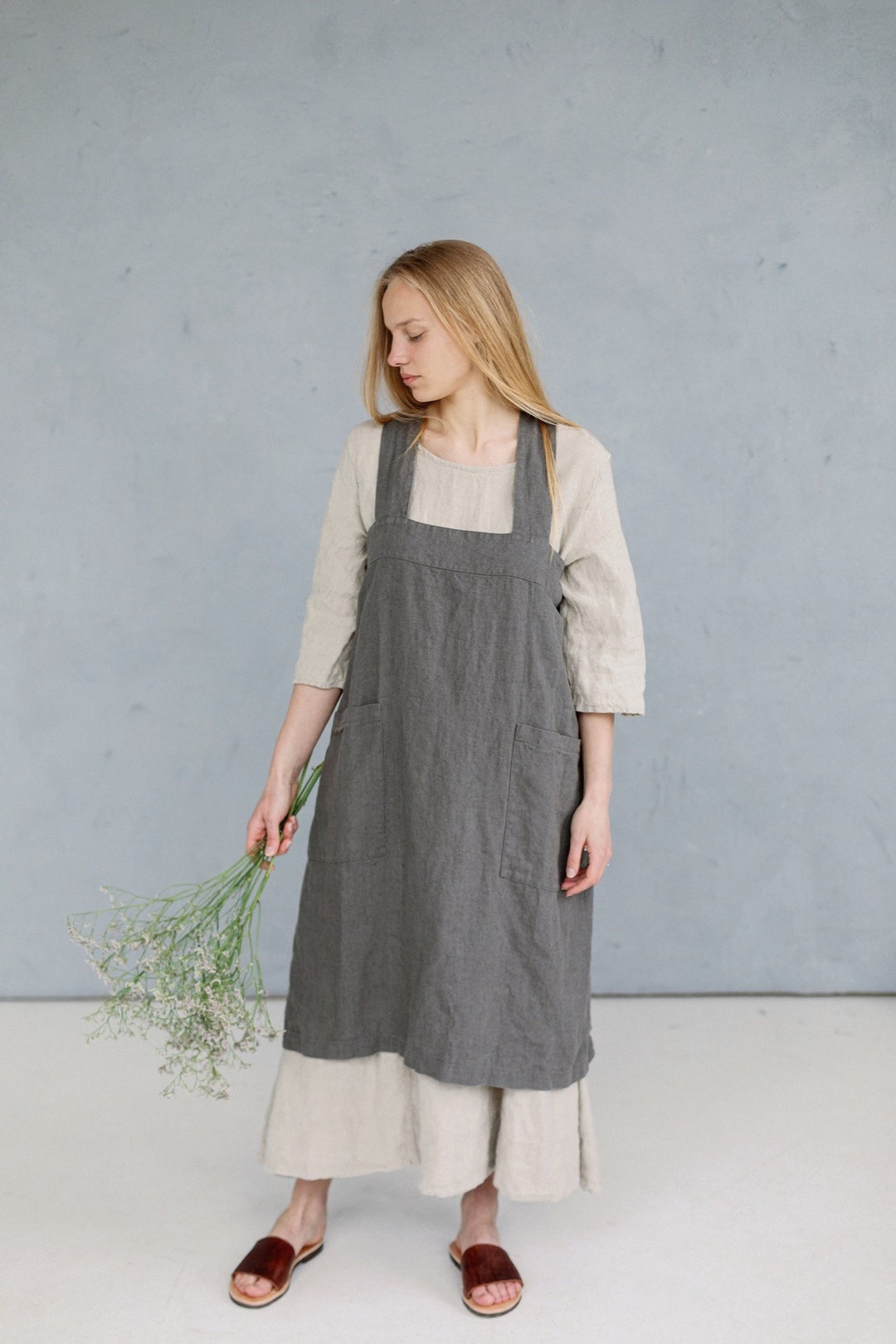 Japanese Linen Apron, Pinafore Apron, Housewarming Gift, Barista Apron ...