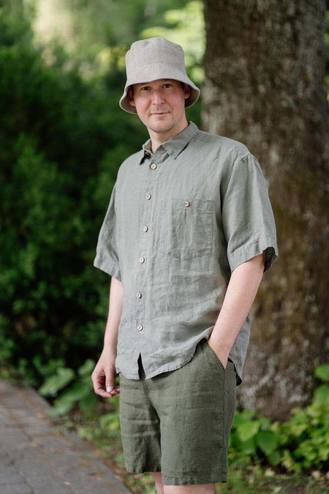 Men's Short Sleeve Linen Shirt: Band Collar Summer Clothing - Etsy