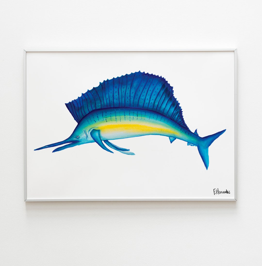 Watercolor Sailfish Original Poster, Wall Art for Bedroom, Coastal ...