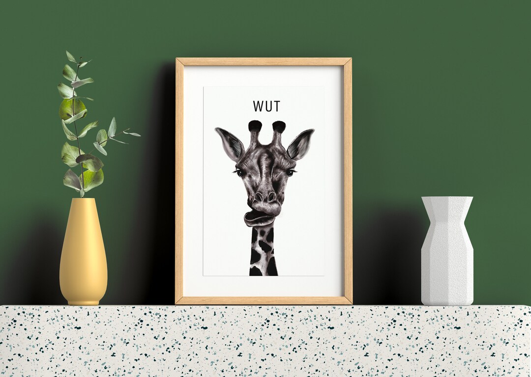 Funny Giraffe Face Drawing Poster, Graphite and Charcoal Drawing ...