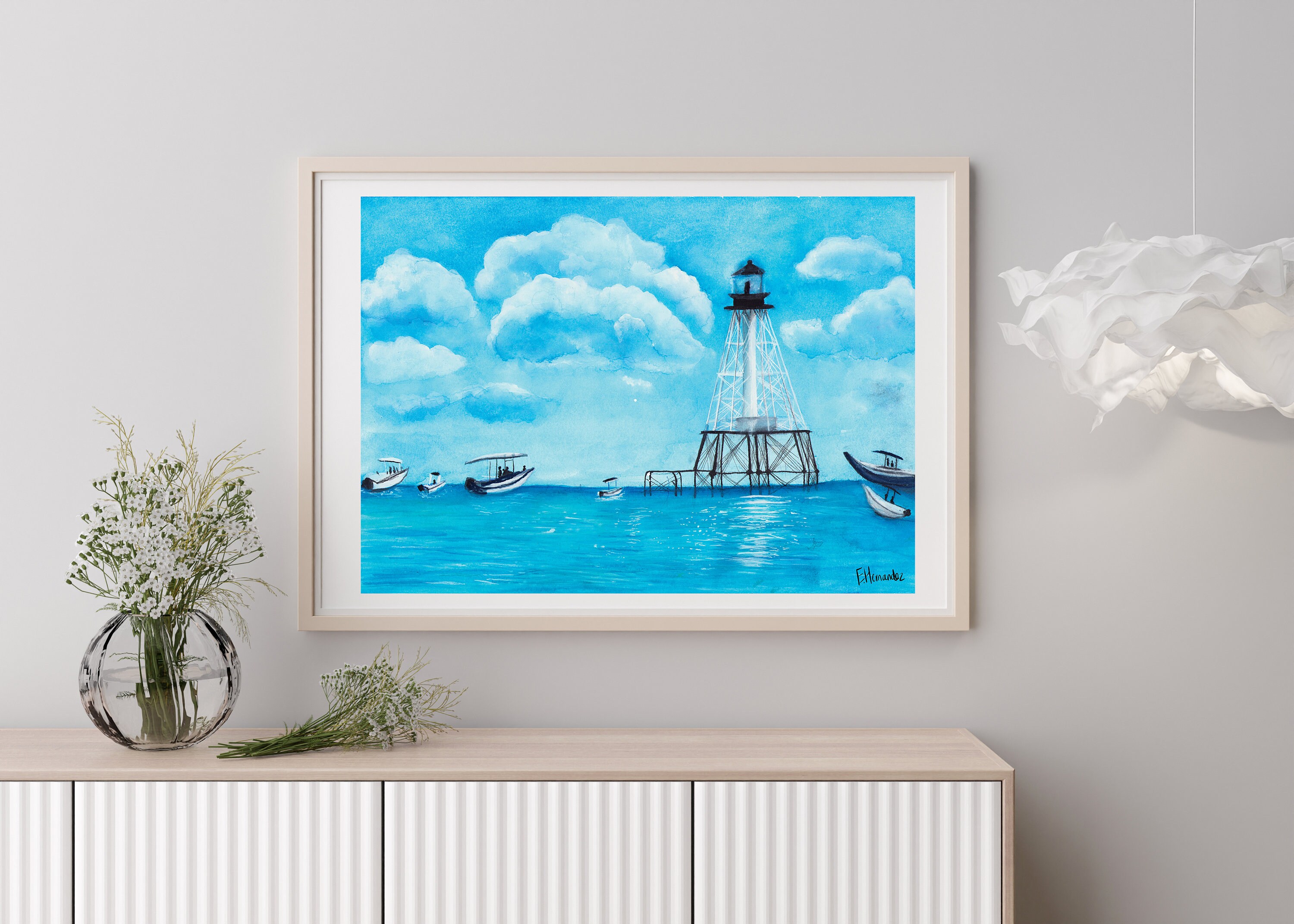 Alligator Reef Keys Watercolor Poster, Bedroom Coastal Art Print, Keys ...