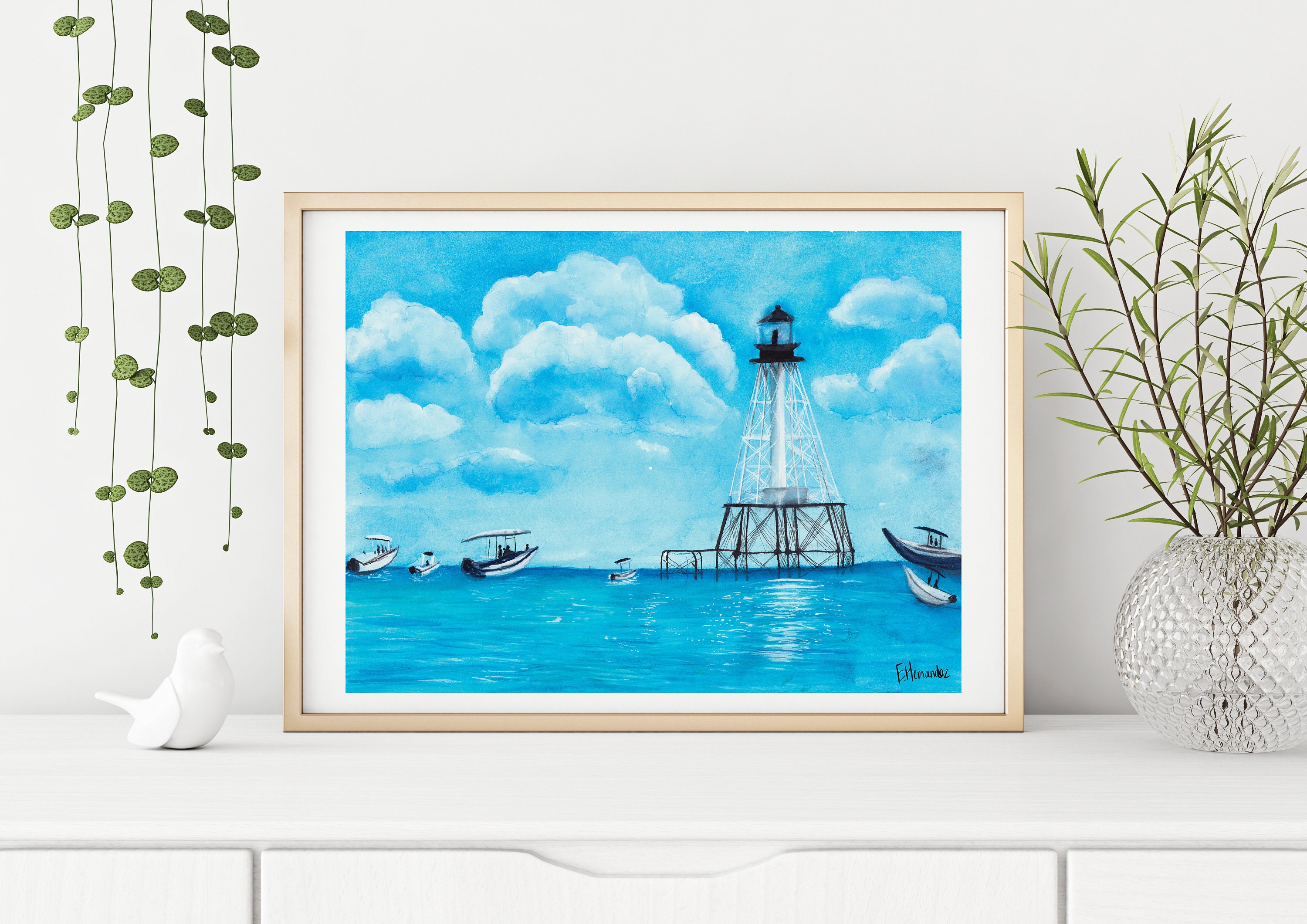 Alligator Reef Keys Watercolor Poster, Bedroom Coastal Art Print, Keys ...