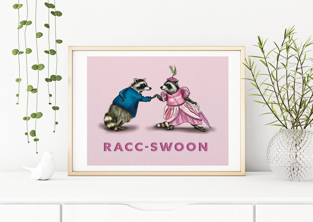 Funny Anthropomorphic Raccoon Pun Poster, Cute Raccoons in Love ...